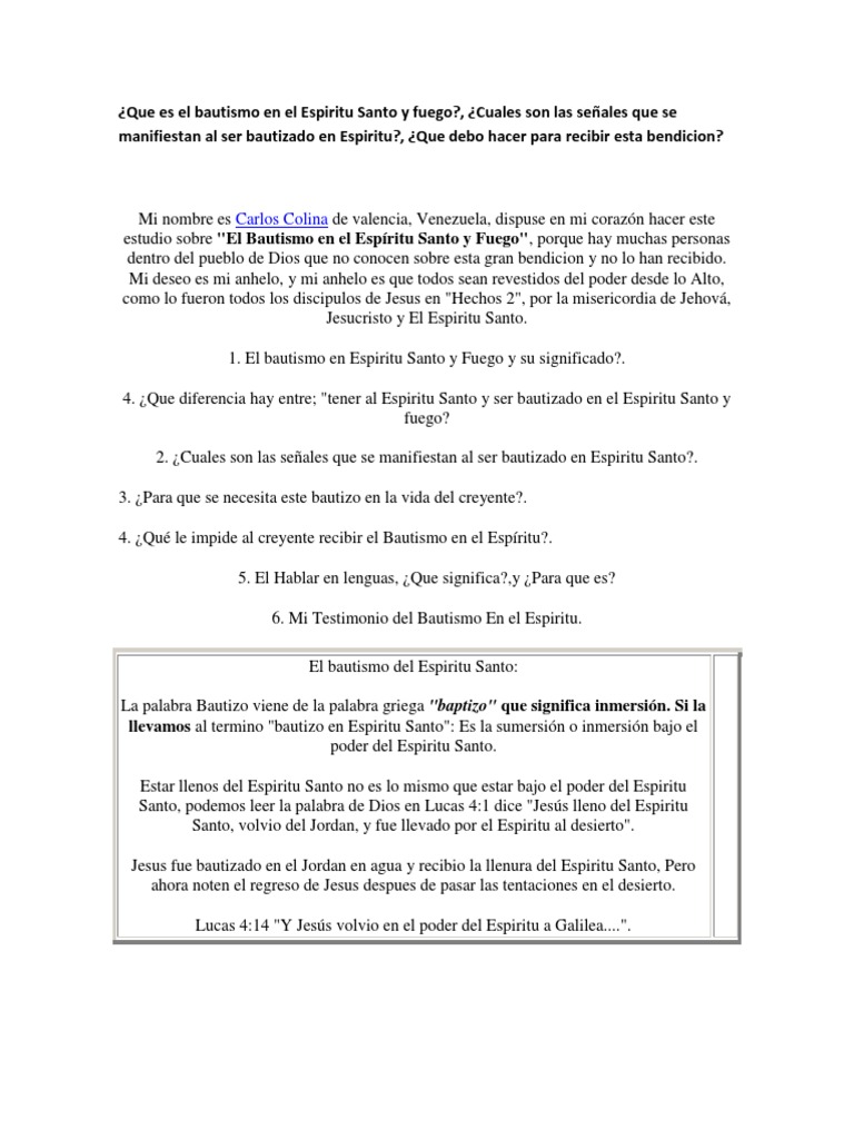 Que Es El Bautismo en El Espiritu Santo y Fuego | PDF | Bautismo Con El Espiritu Santo | Bautismo