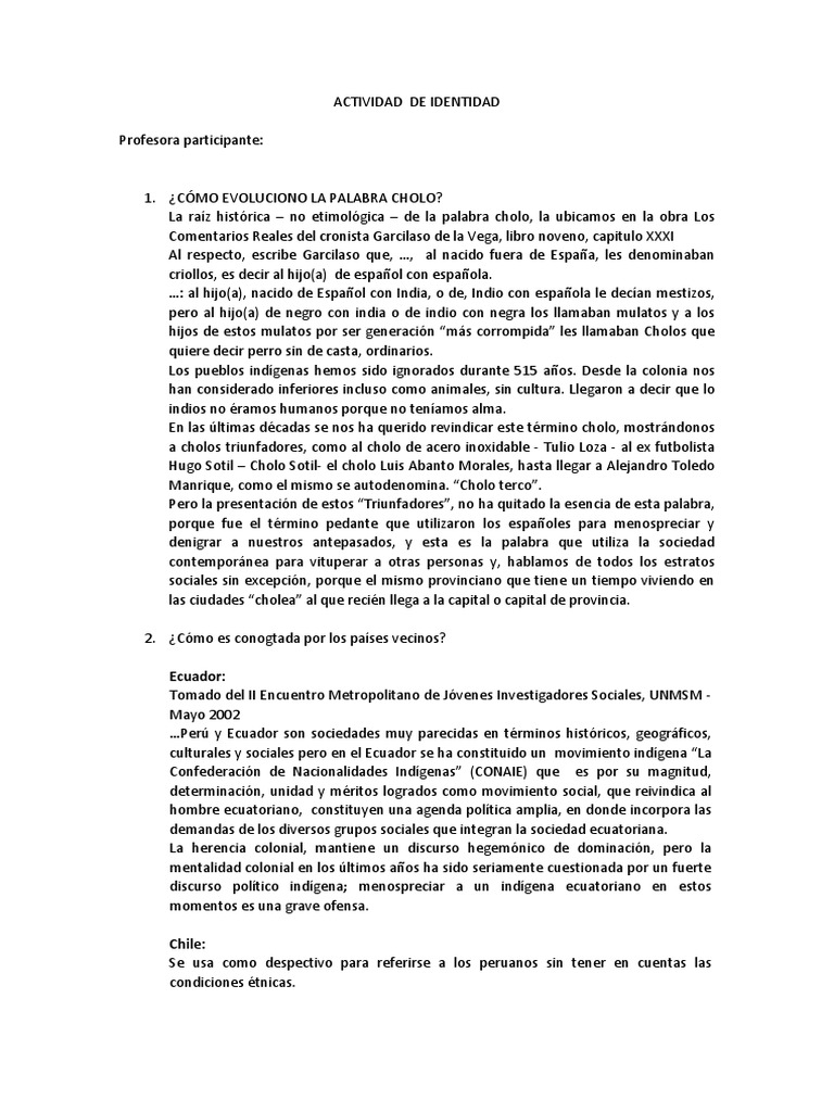 Evolución y Significado de "Cholo" | PDF | Perú | Ecuador