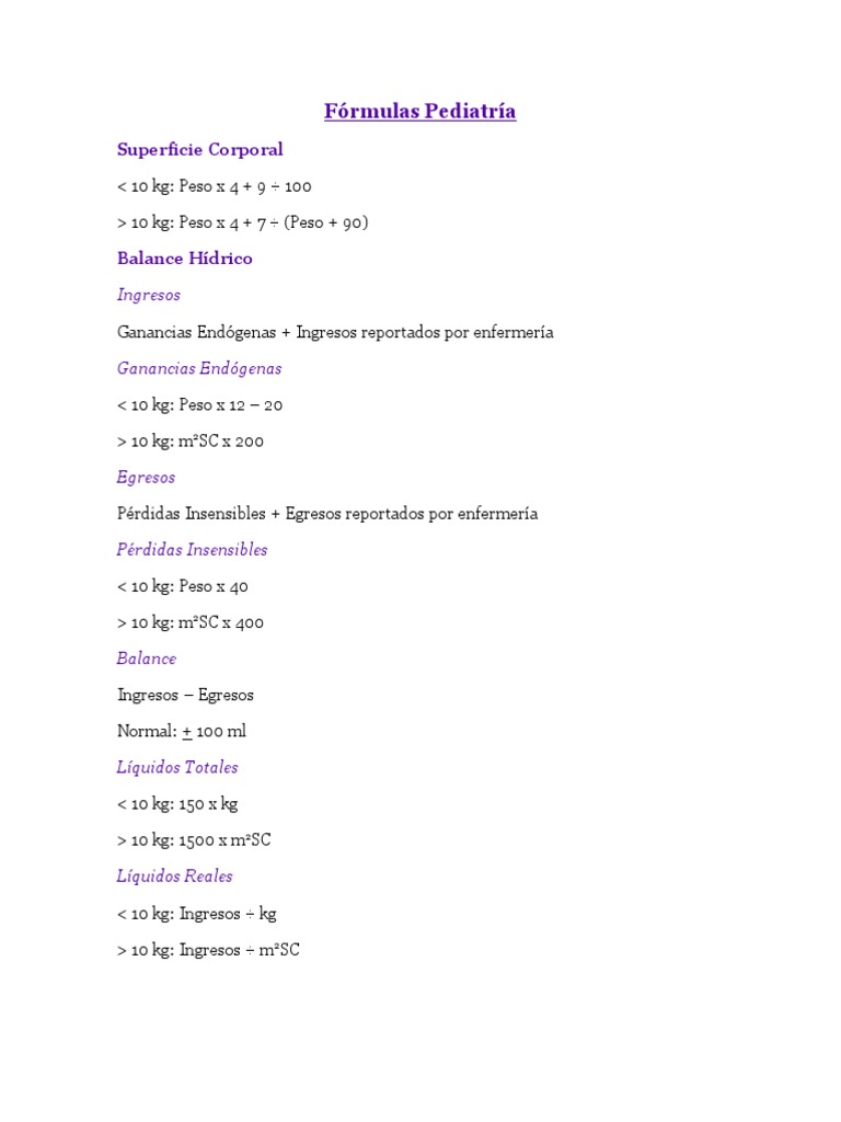 Fórmulas Pediatría | PDF
