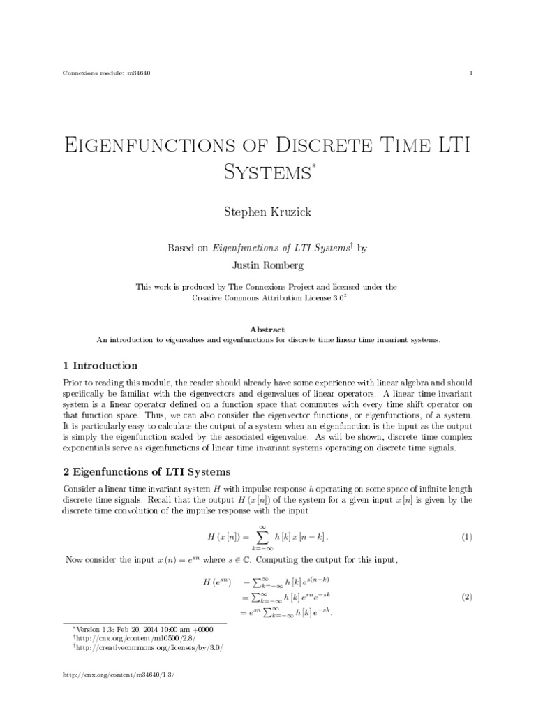 Eigenfunctions of Discrete Time LTI Systems: An Introduction to Eigenvalues and Eigenfunctions ...