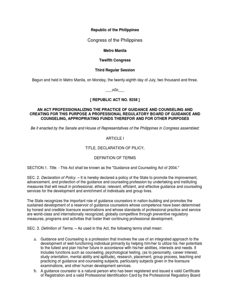 Ra 9258 | PDF | Licensure | School Counselor