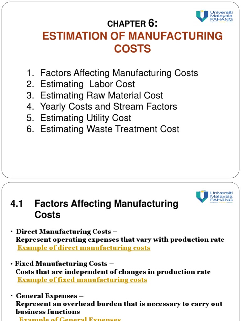 Chap 6.0 Manufacturing Cost Estimation | PDF | Cost | Flow Measurement