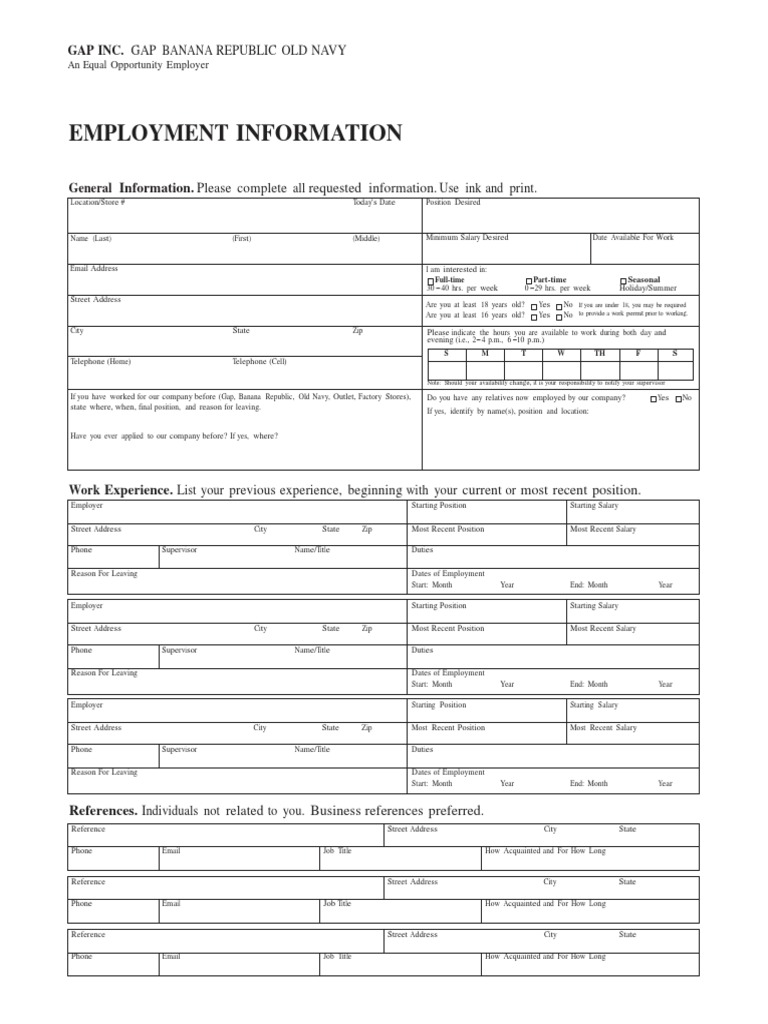 (204074951) Old-Navy-Job-Application-Form | PDF | At Will Employment ...
