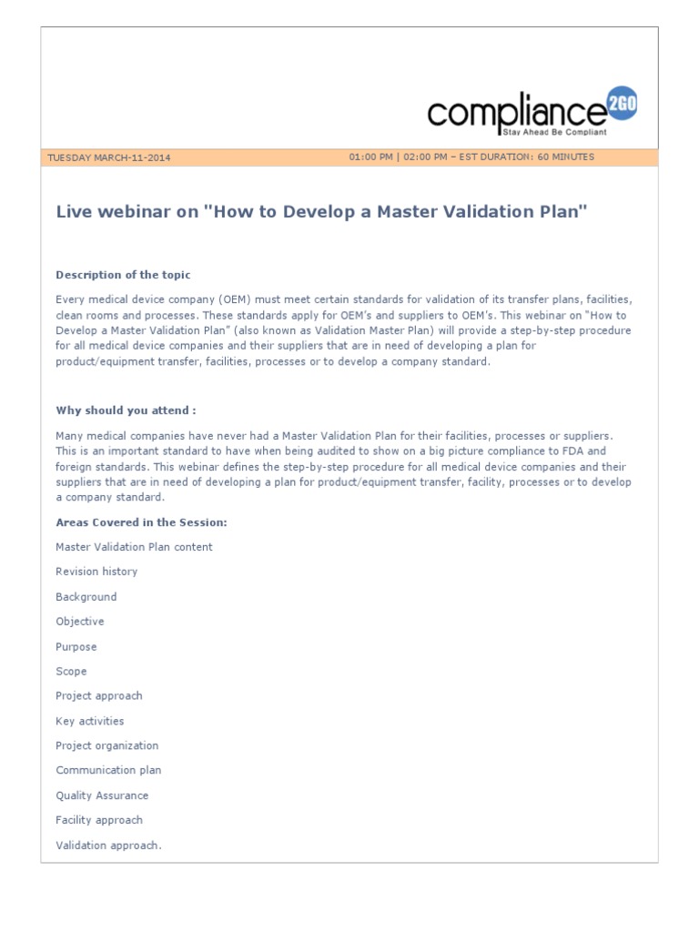 How To Develop A Master Validation Plan | PDF | Verification And ...