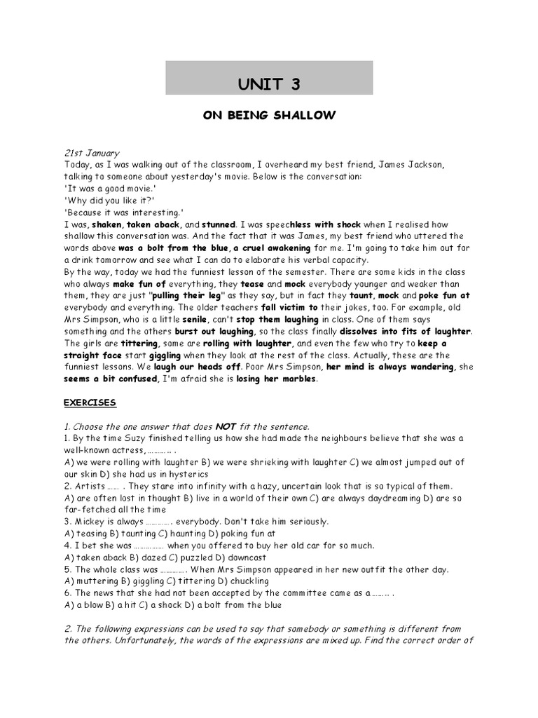 Unit 03 - On Being Shallow | PDF | Laughter