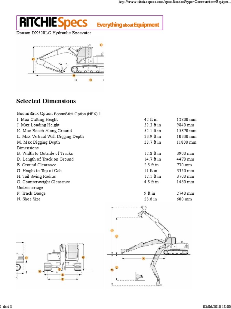 Doosan DX520LC Excavator Specifications | PDF | Engines | Mechanical ...