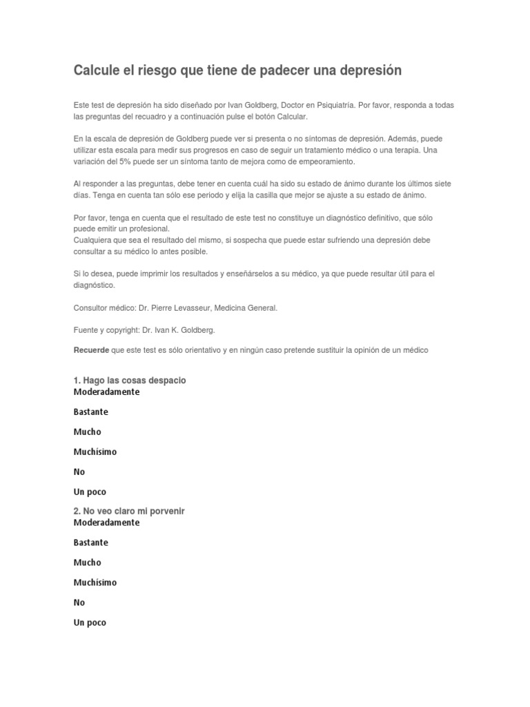 TEST de Goldberg | PDF | Depresión (estado de ánimo) | Diagnostico medico