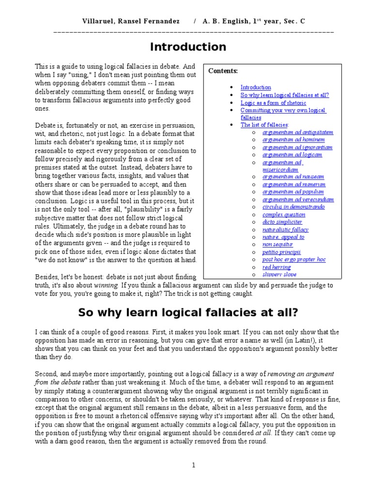 Logical Fallacies and The Art of Debate | PDF | Fallacy | Argument