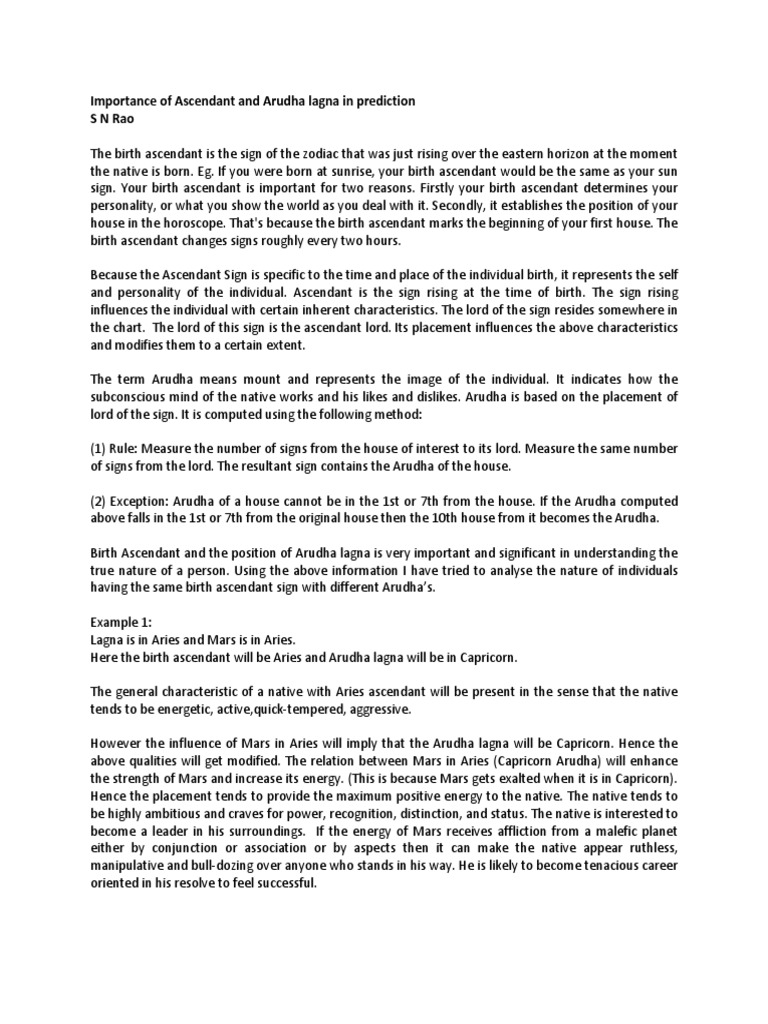 Importance of Ascendant and Relation With Arudha Lagna | PDF | Occult | Superstitions