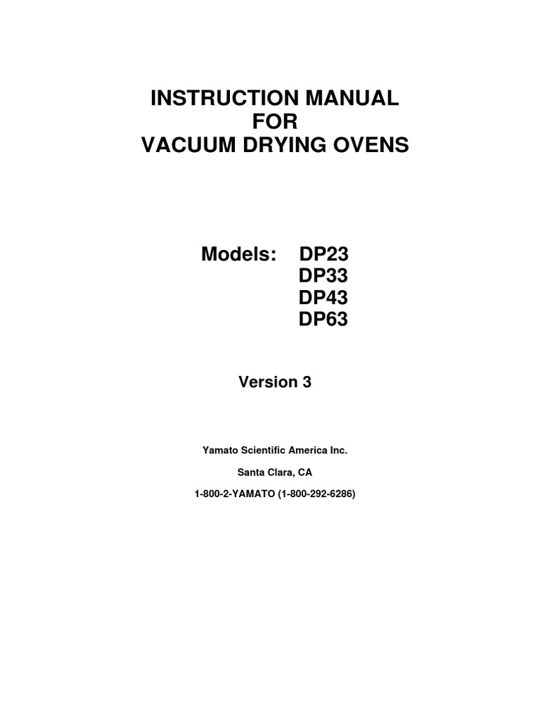 Instruction Manual FOR Vacuum Drying Ovens: Models: DP23 DP33 DP43 DP63 | PDF | Electrical ...