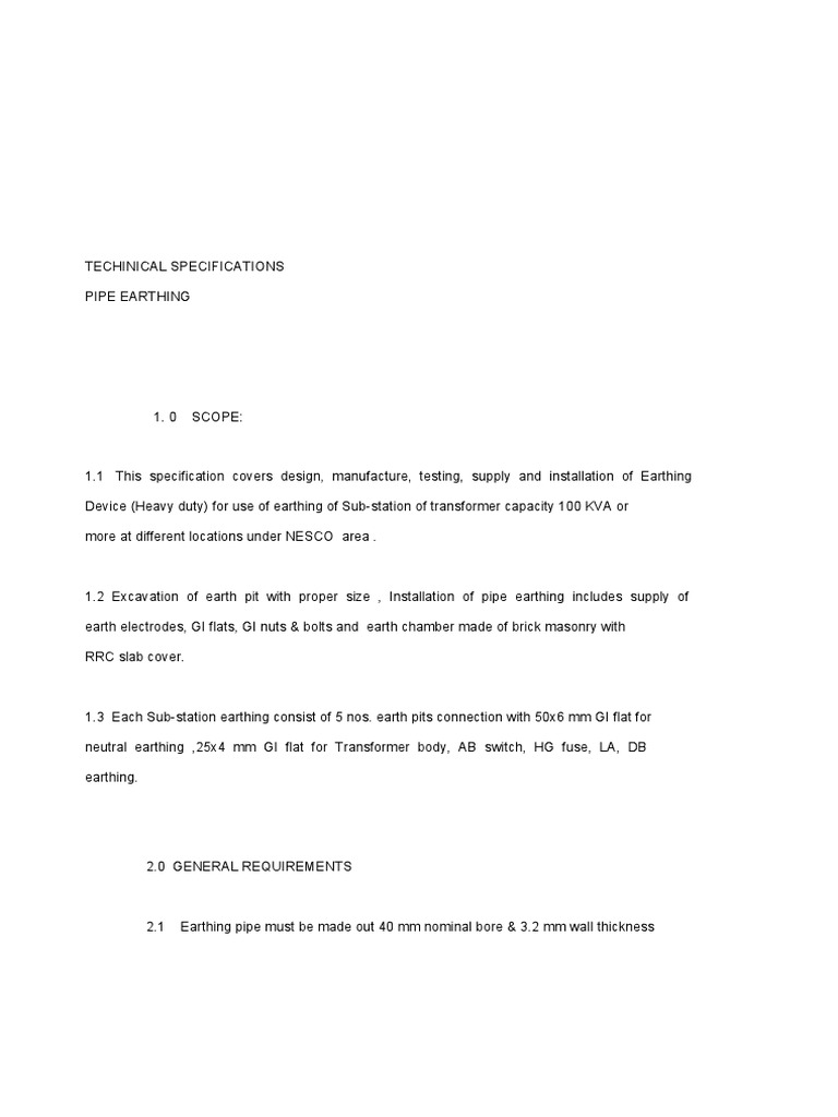 Technical Specifications for Pipe Earthing and Galvanized Steel Flats for Substation Earthing ...