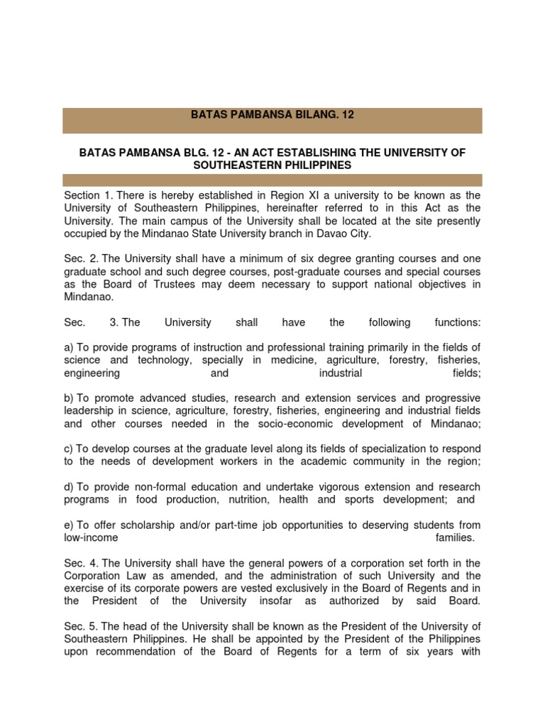 Batas Pambansa Bilang 12 | PDF | University | Government