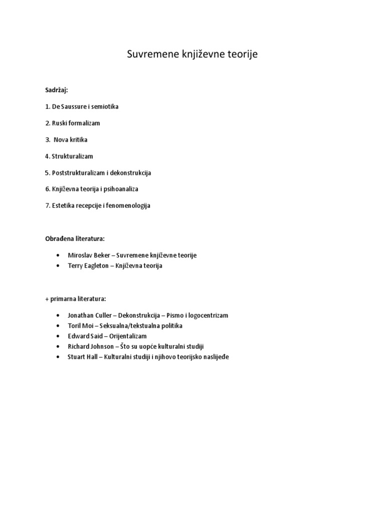 Suvremene Književne Teorije Skripta | PDF