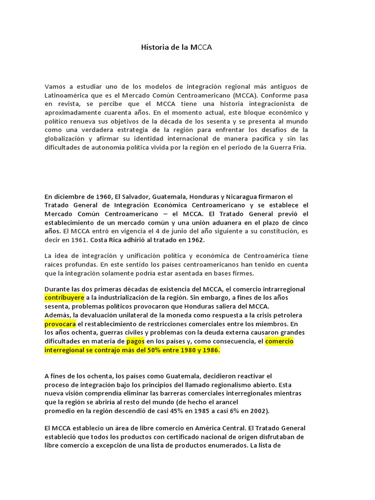 Historia y objetivos del MCCA | PDF | Centroamérica | Libre comercio