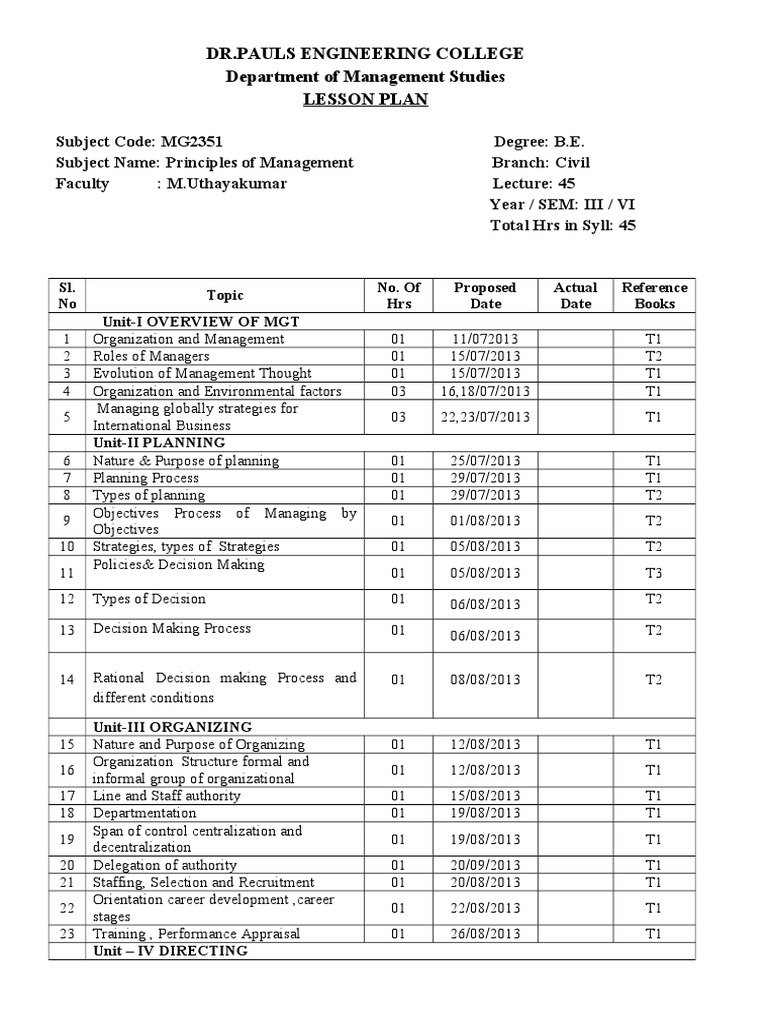 DR - Pauls Engineering College Department of Management Studies Lesson ...