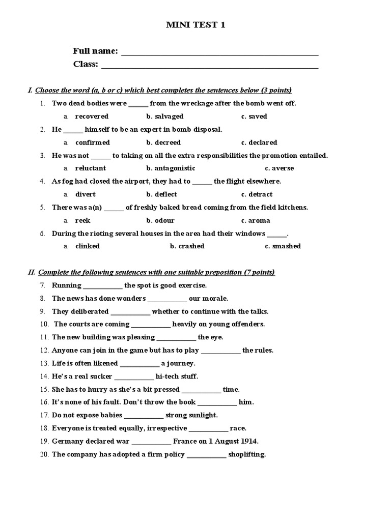 Mini Test 1 - Unit 3 | PDF