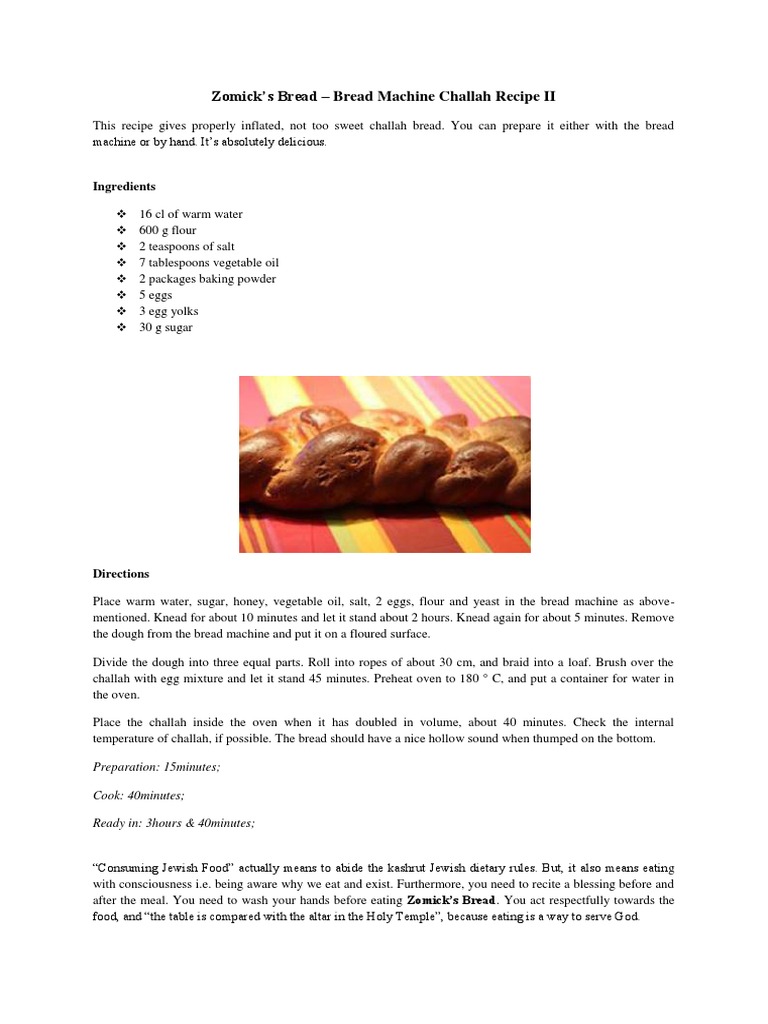 Zomick Machine Bread Recipe | PDF | Wellness