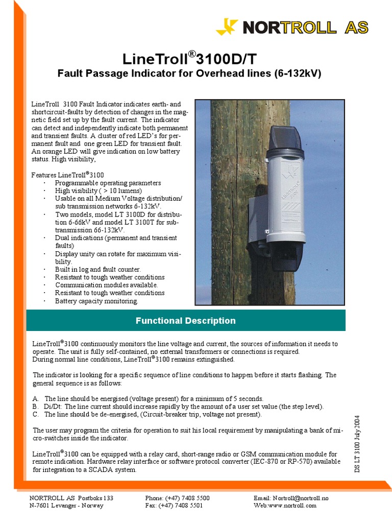 Linetroll3100 Datasheet en | PDF | Relay | Electric Power Transmission
