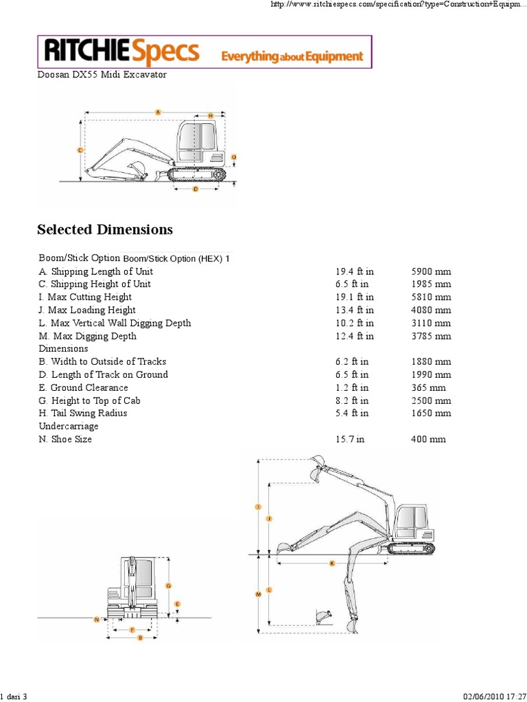 Doosan DX55 Midi Excavator | PDF | Foot (Unit) | Height