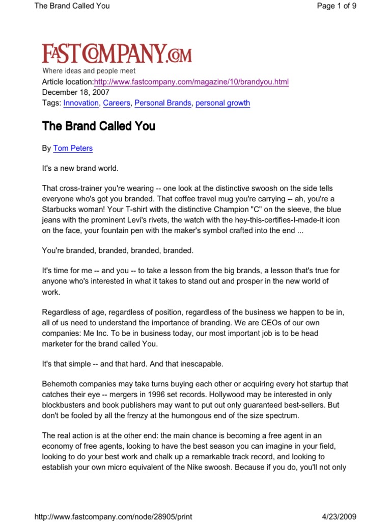 Brand Called YOU, Yes YOU | PDF | Brand | Business
