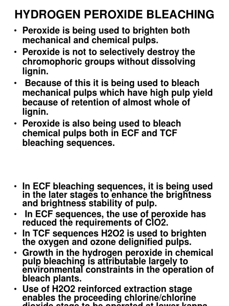 Hydrogen Peroxide in Pulp Bleaching | PDF | Pulp (Paper) | Hydrogen ...