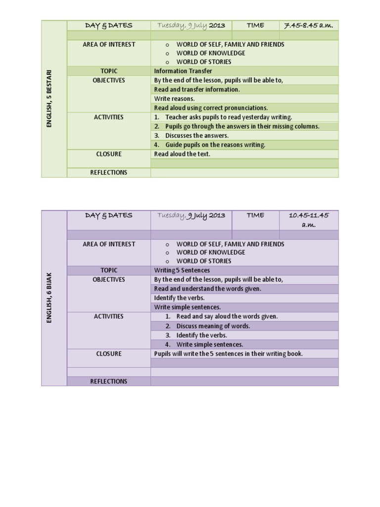 English Lesson Plans for Primary Students | PDF | Language Arts ...