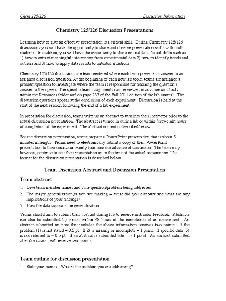 Chem Lab Discussion | PDF | Abstract (Summary) | Experiment