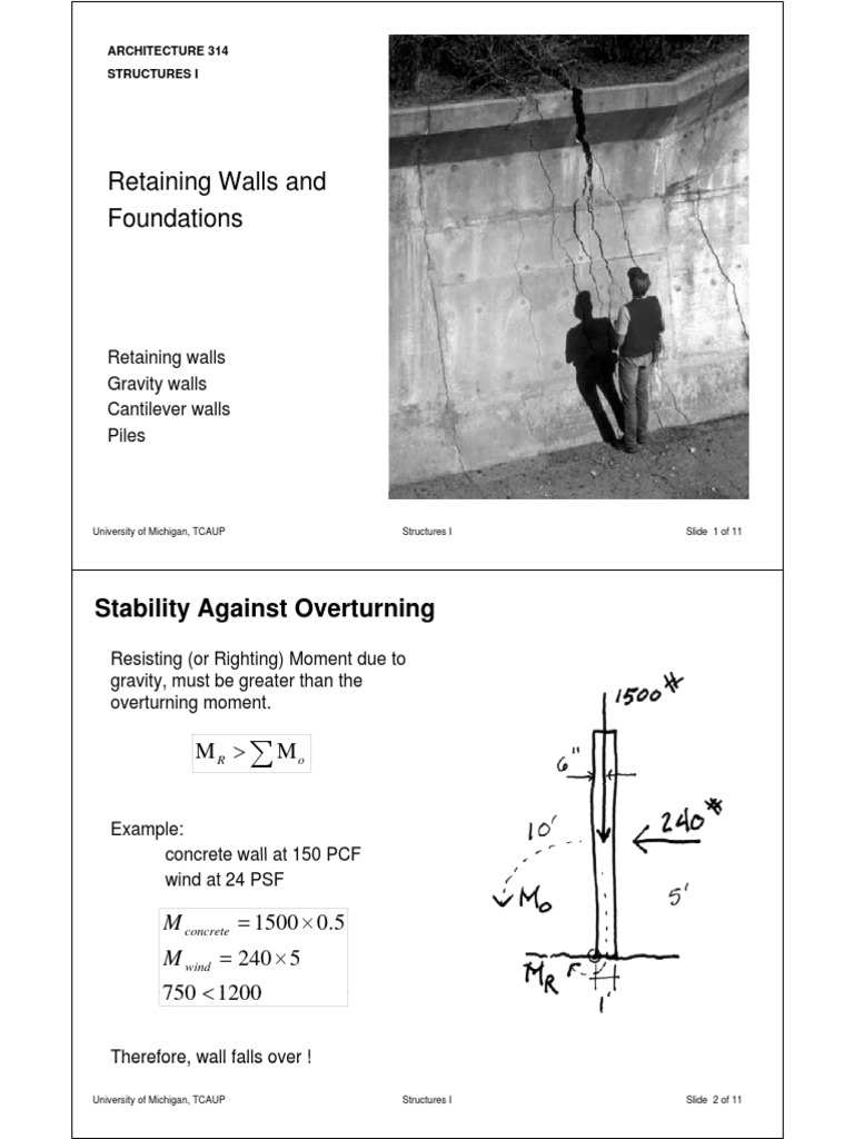 Retaining Walls and Foundations Foundations: Stability Against ...