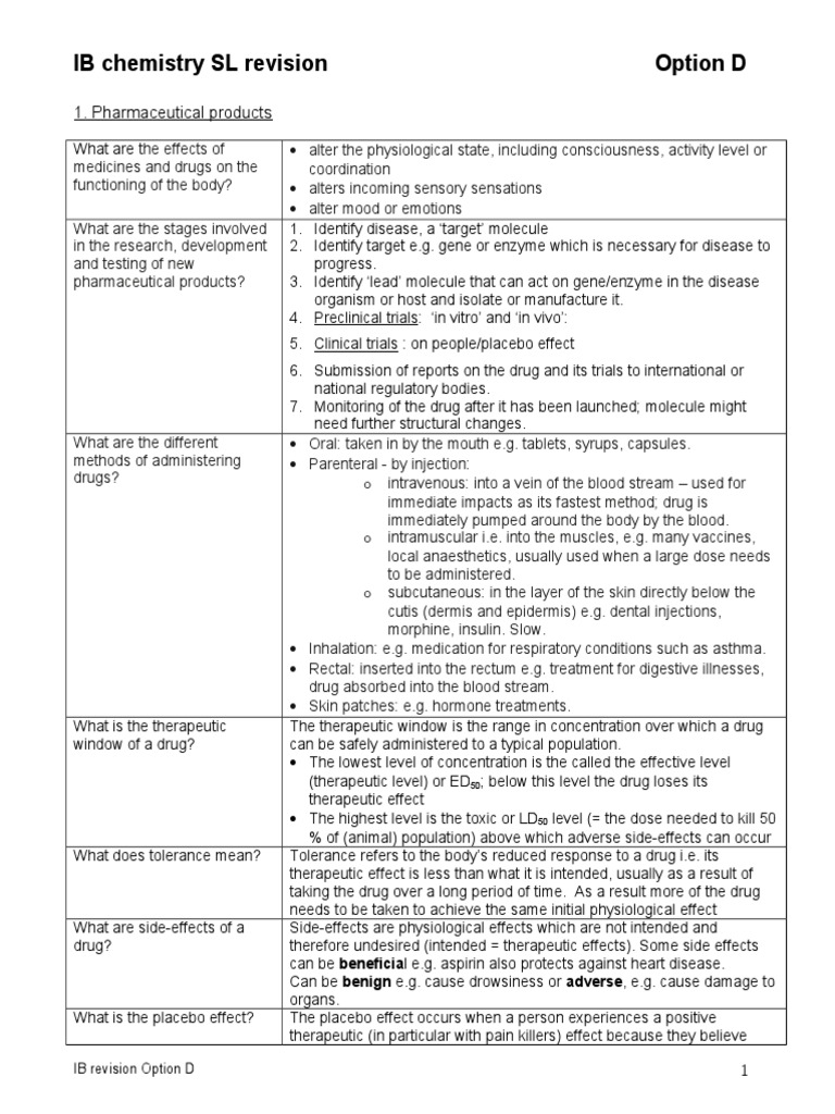 IB Chemistry Option D: Pharmaceuticals | PDF | Morphine ...