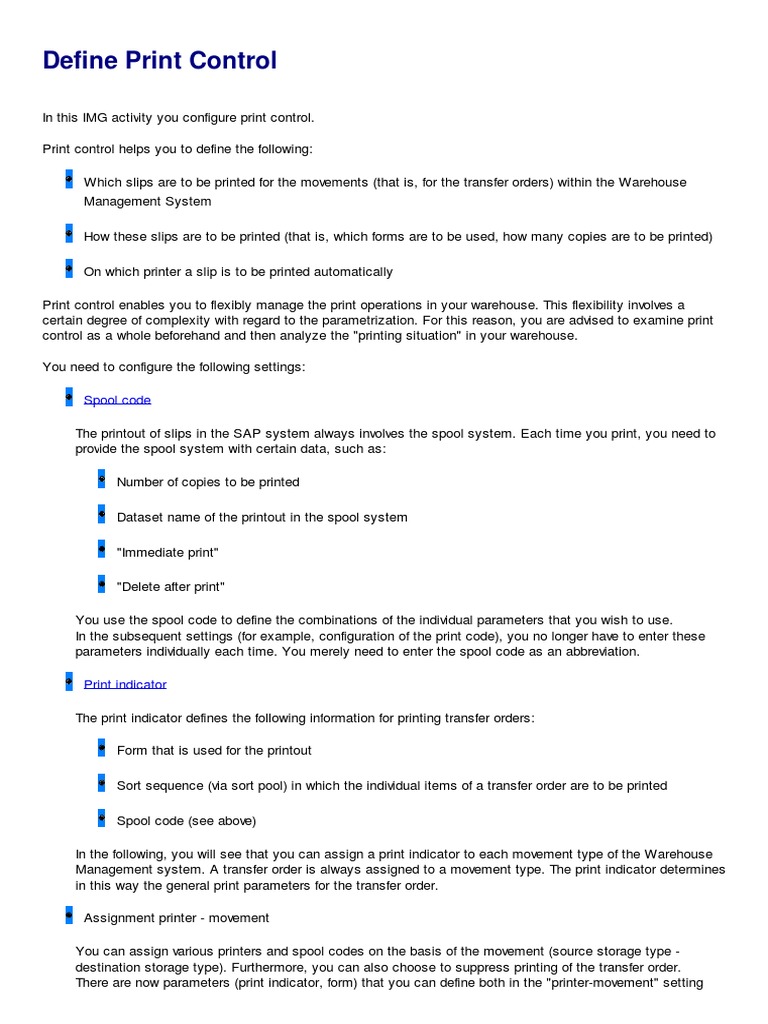 SAP - Define Printcontrole LWM | PDF | Parameter (Computer Programming) | Printer (Computing)