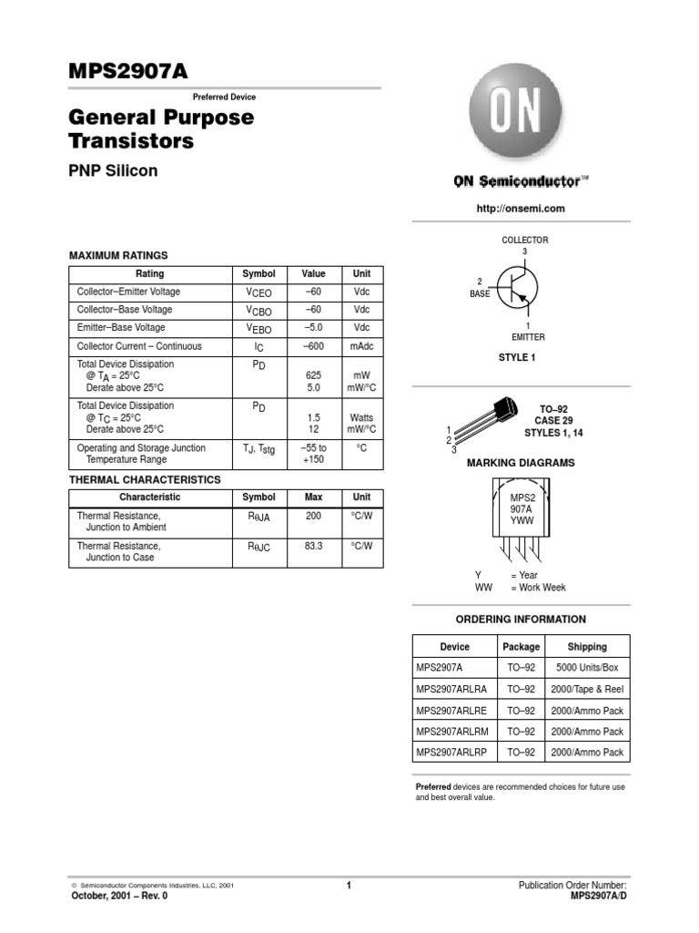 MPS2907-D | Bipolar Junction Transistor | Electrical Engineering