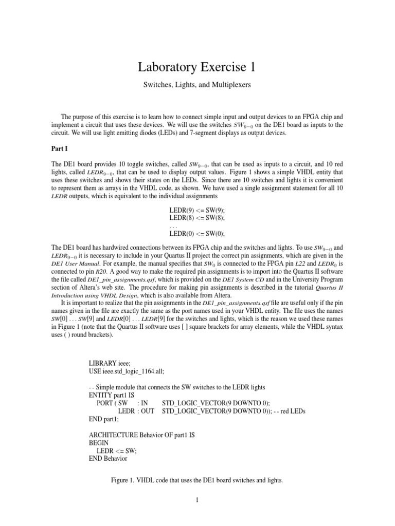 Lab1 Vhdl Pdf Vhdl Field Programmable Gate Array 9303