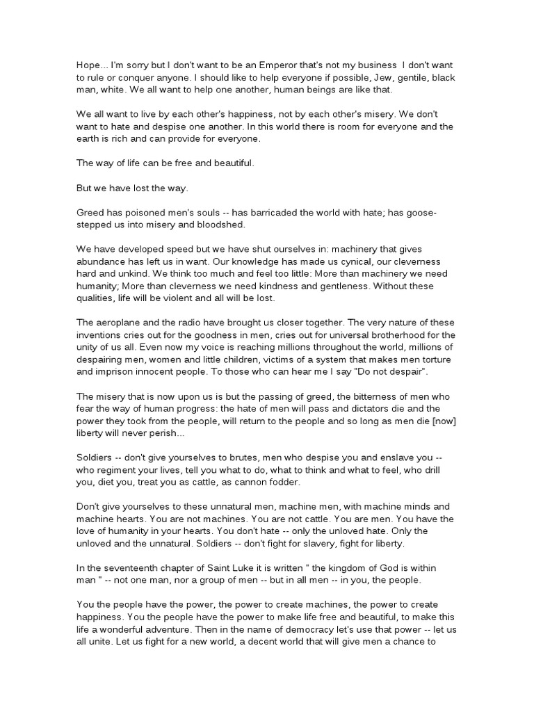 Charlie Chaplin's Great Dictator's Final Speech.doc