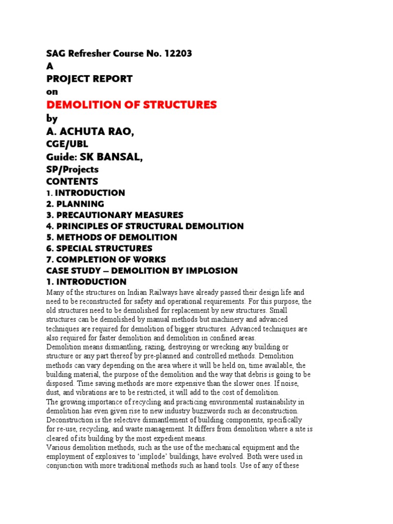 Demolition | PDF | Demolition | Beam (Structure)