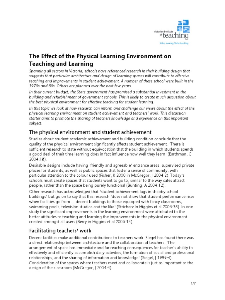 Impact of Physical Learning Environments | PDF | Classroom | Teachers