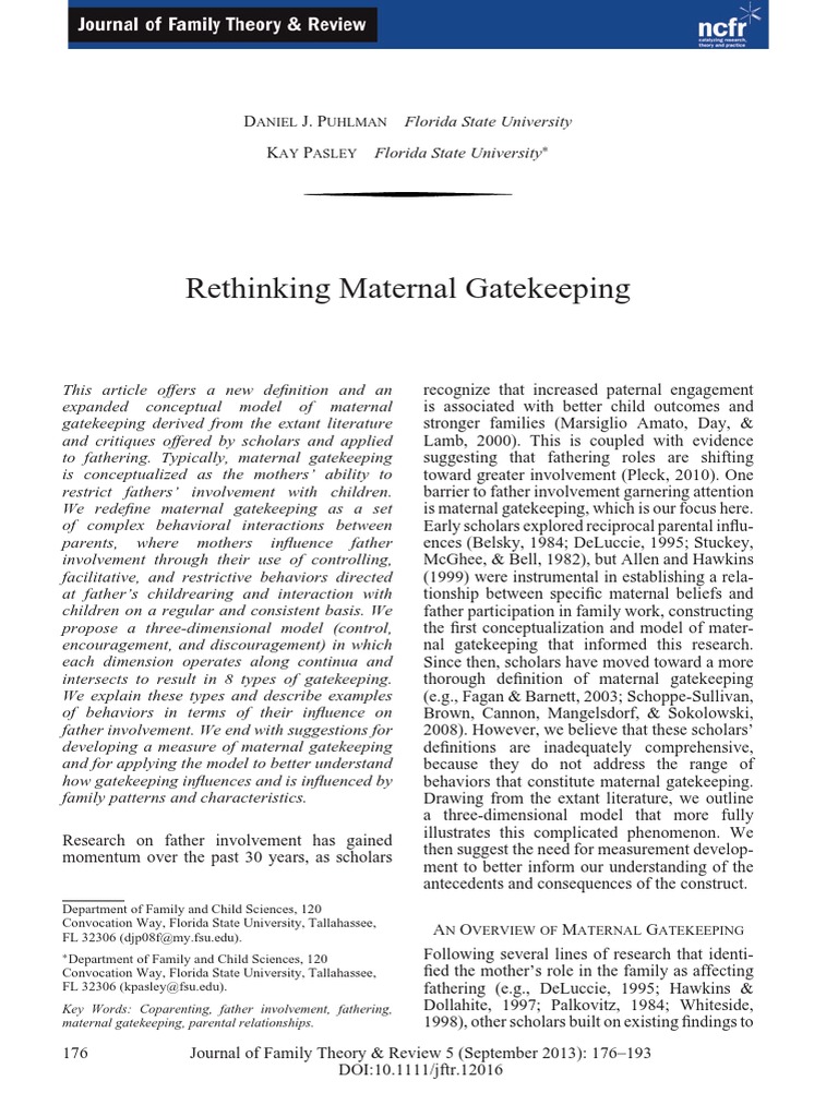 Rethinking Maternal Gatekeeping Dynamics | PDF | Parenting | Relationships