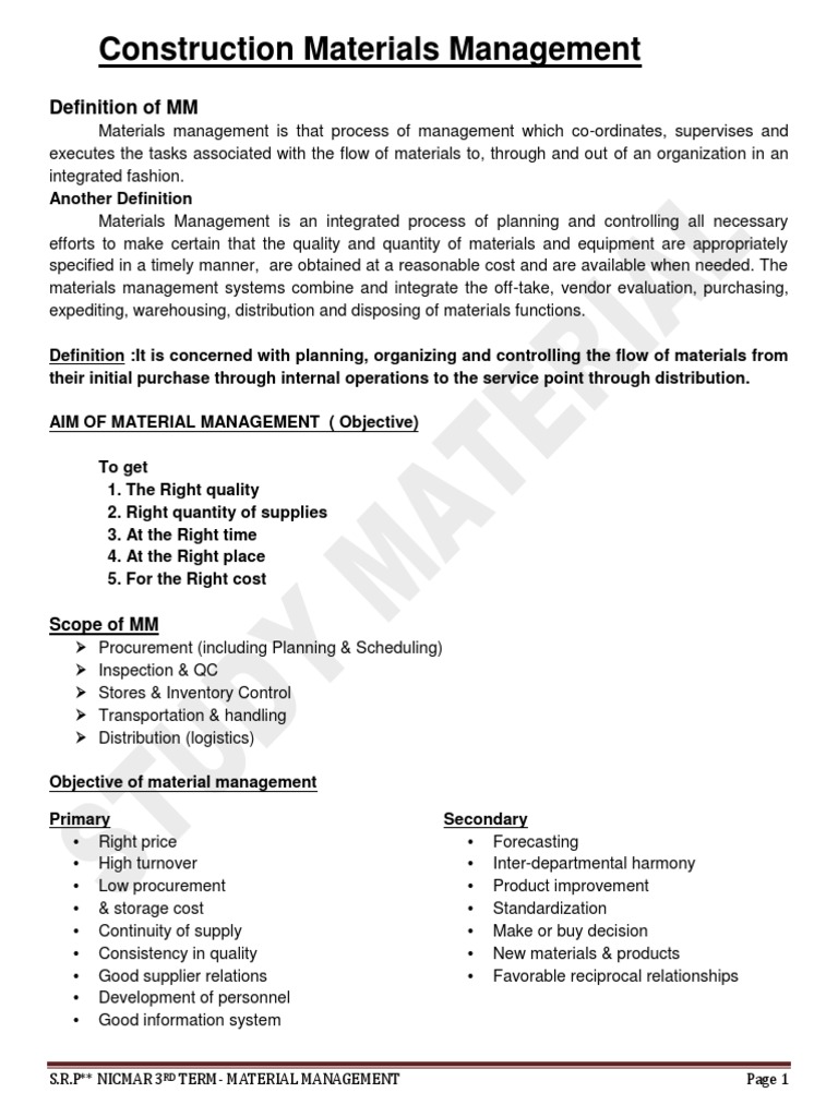 Material Management & Control | PDF | Procurement | Supply Chain
