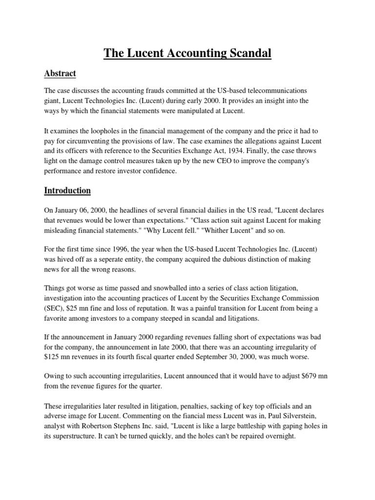 The Lucent Accounting Scandal | PDF | U.S. Securities And Exchange Commission | Securities ...