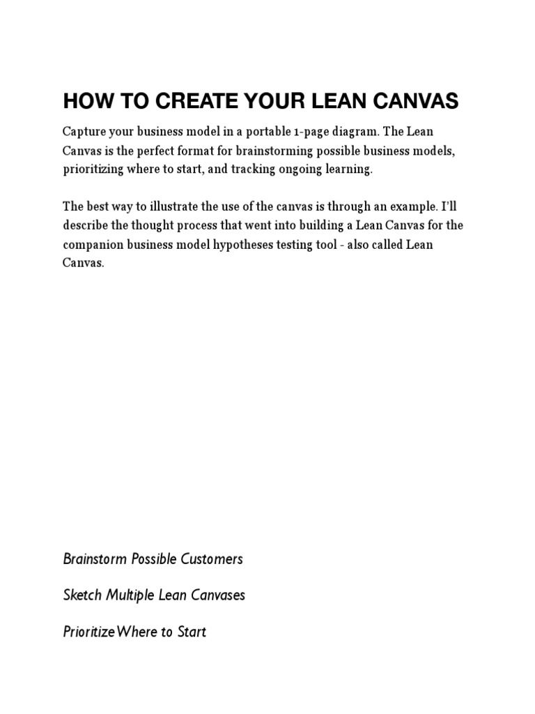 Creating Your Lean Canvas Guide | PDF