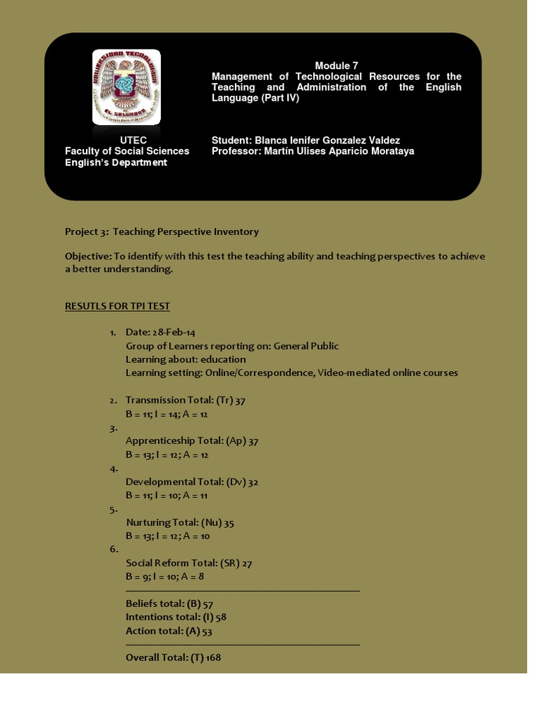 Teaching Perspective Inventory Results | PDF