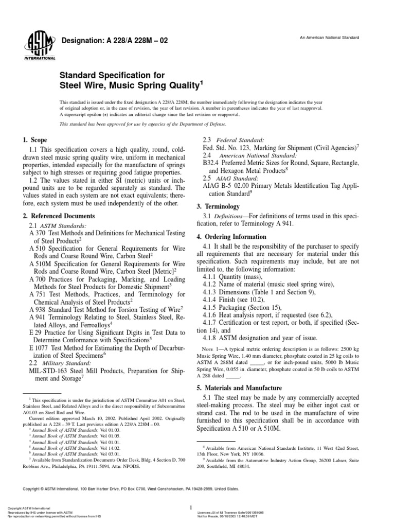Astm A 228 | PDF | Packaging And Labeling | Wire