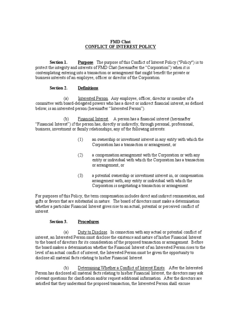 Conflict of Interest Policy | PDF | Conflict Of Interest | Public Sphere