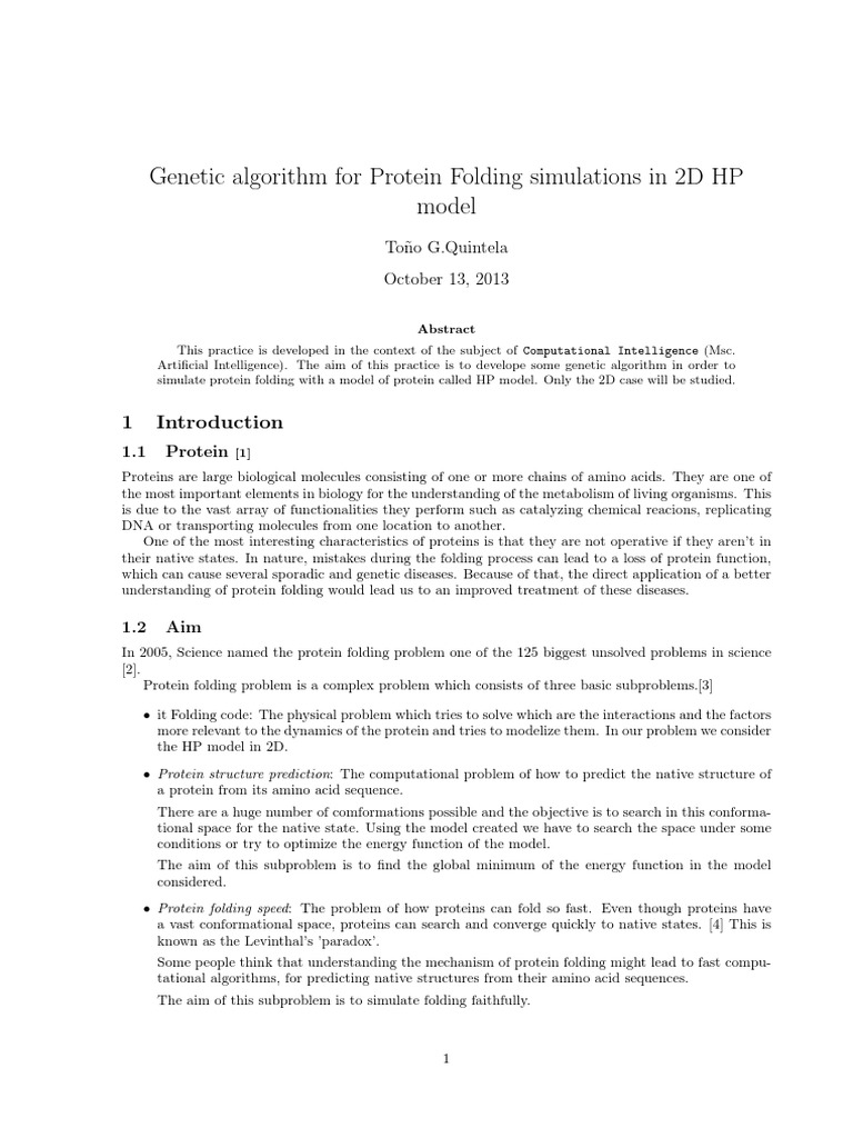 Genetic Algorithm For Protein Folding Simulations in 2D HP Model | PDF | Protein Structure ...