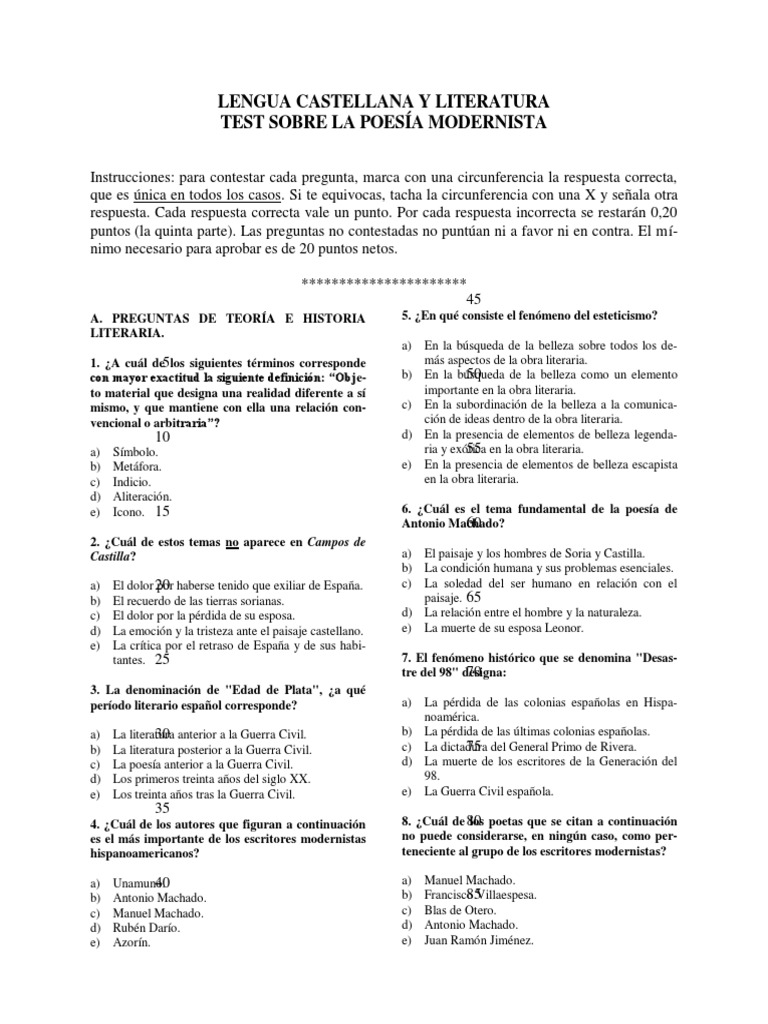 Prueba Sobre Literatura | PDF | Poesía | Simbolismo (Artes)