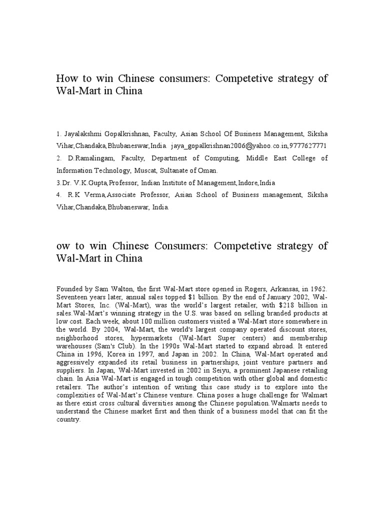 Wal-Mart's Competitive Strategy in China | PDF | Business | Finance ...