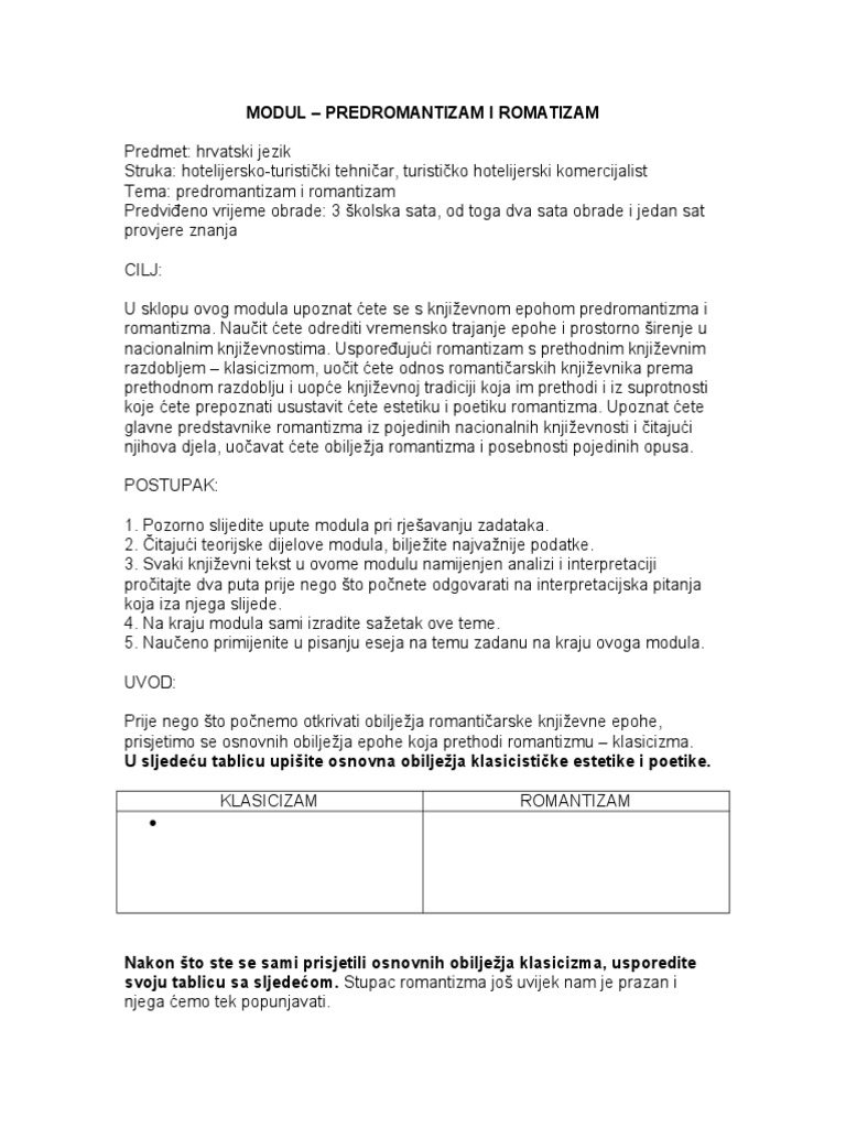 Modul Predromantizam - Romantizam | PDF