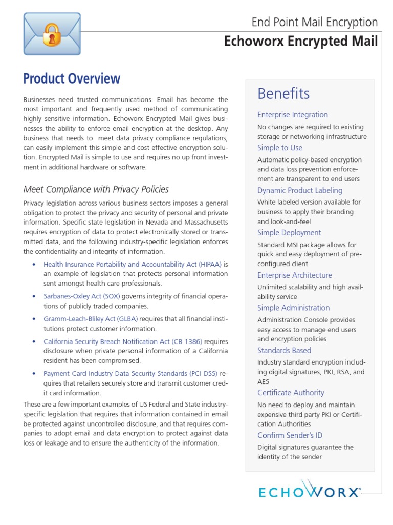 Encrypted Mail - Echoworx Encryption Data Sheet | PDF