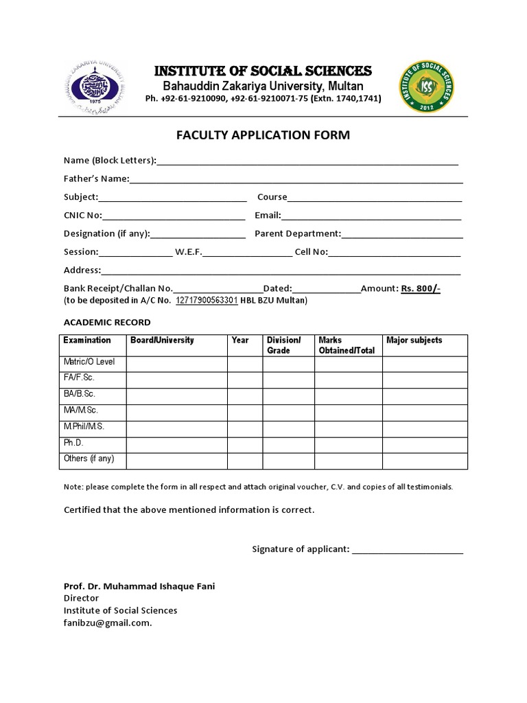 Faculty Application Form Iss | PDF