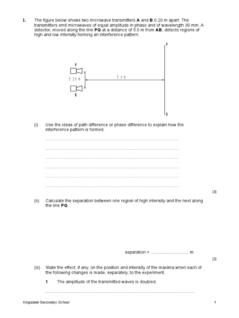 Young's Double Slit Exp Questions | PDF | Interference (Wave ...