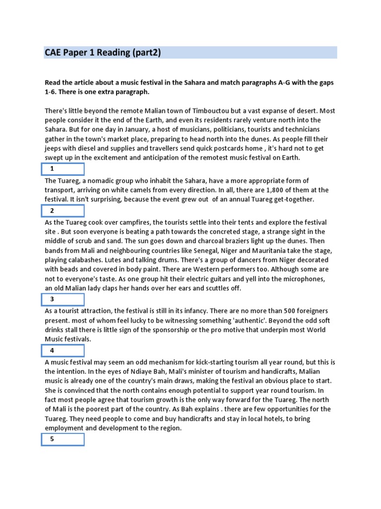 CAE Paper 1 Reading 2 | PDF | Mali | Sahara